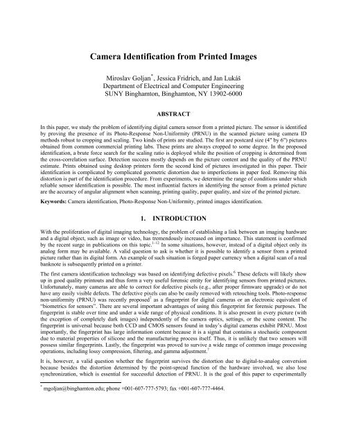 Camera Identification from Printed Images