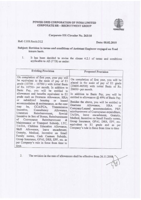 POWER GRID CORPORATION OF INDIA LIMITED CORPORATE HR