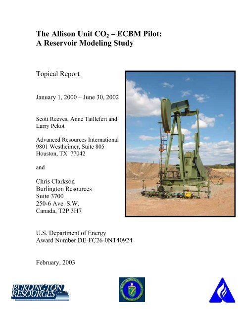 The Allison Unit CO2 â ECBM Pilot: A Reservoir Modeling Study