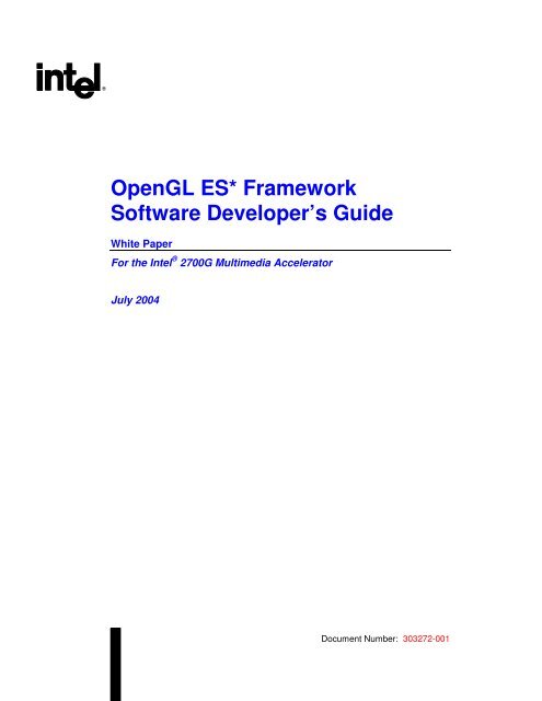 OpenGL ES* Framework Software Developer's Guide White Paper