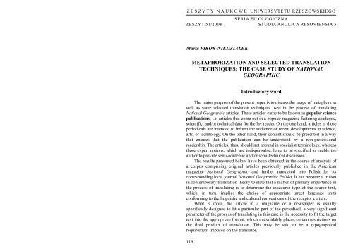 metaphorization and selected translation techniques