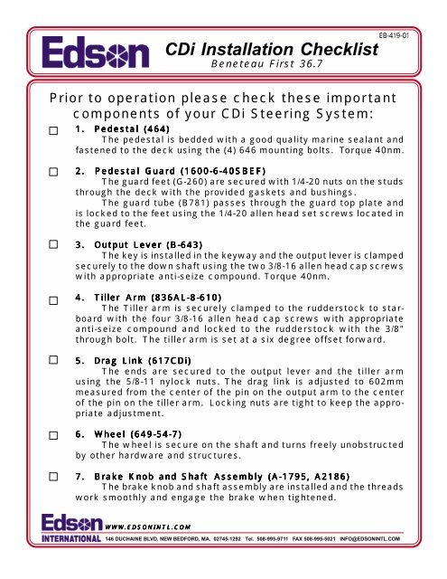 CDi Installation Checklist - Edson Marine
