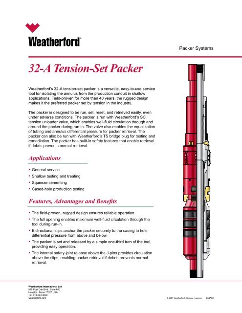 32-A Tension-Set Packer Specifications - Weatherford International
