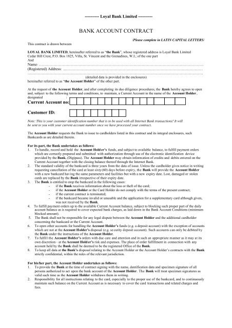 BANK ACCOUNT CONTRACT - Loyal Bank