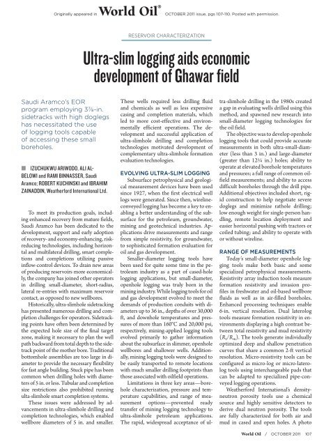 Ultra-slim logging - Weatherford International