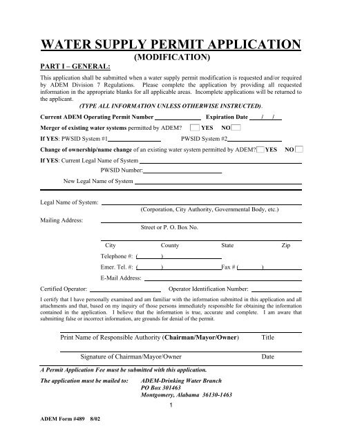 Water Supply Permit Application (Modification)