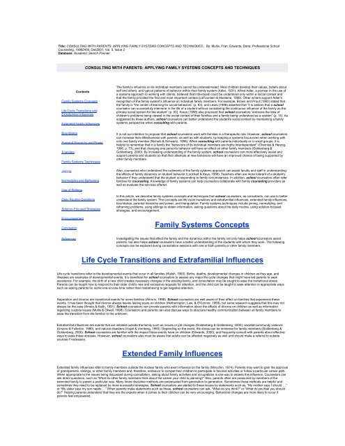 Applying Family Systems Concepts And