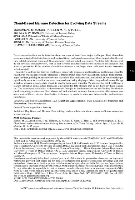 16 Cloud Based Malware Detection For Evolving Data Streams