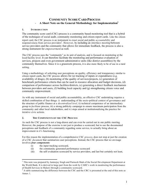 Community Score Card Process