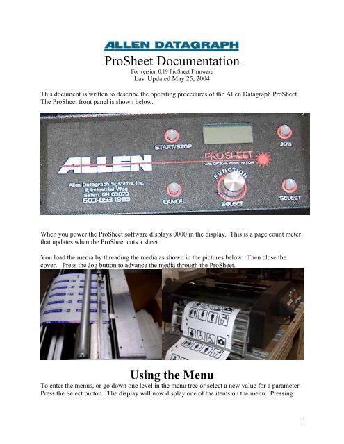 ProSheet Documentation - ADSI - Allen Datagraph