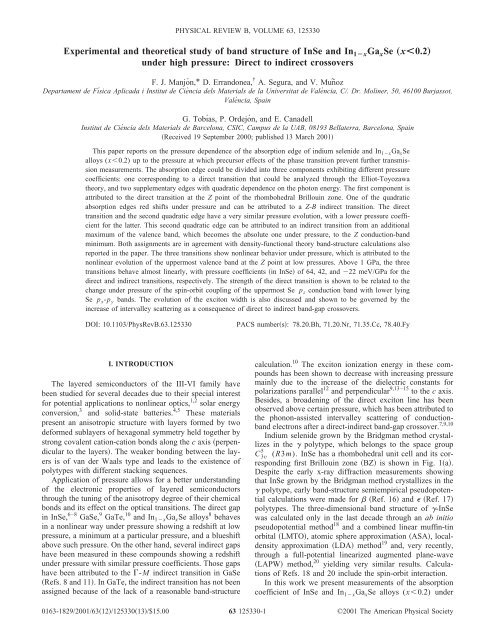Experimental and theoretical study of band structure of InSe and In 1 ...
