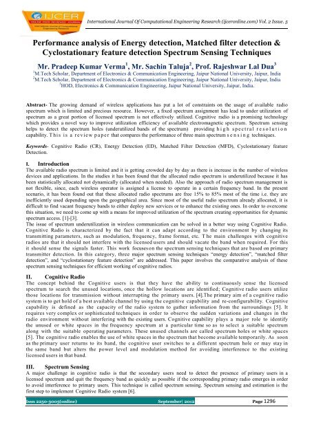 Performance Analysis Of Energy Detection Matched Filter Ijcer