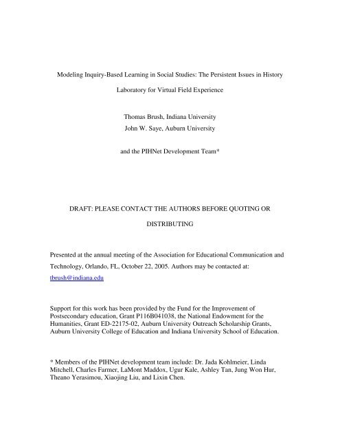 Modeling Inquiry-Based Learning in Social Studies: The Persistent ...