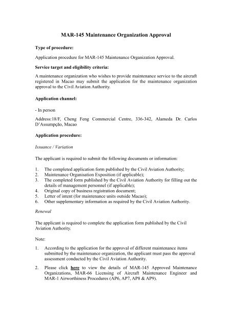 MAR-145 Maintenance Organization Approval