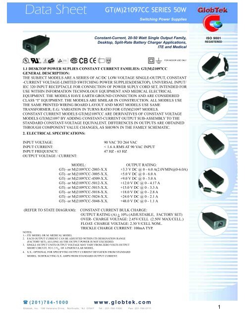 Data Sheet GT(M)21097CC SERIES 50W - GlobTek, Inc.