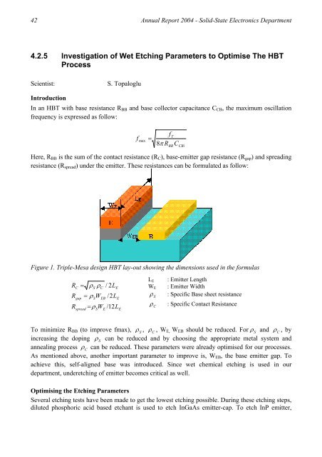 Investigation of Wet Etching Parameters to Optimise The HBT Process