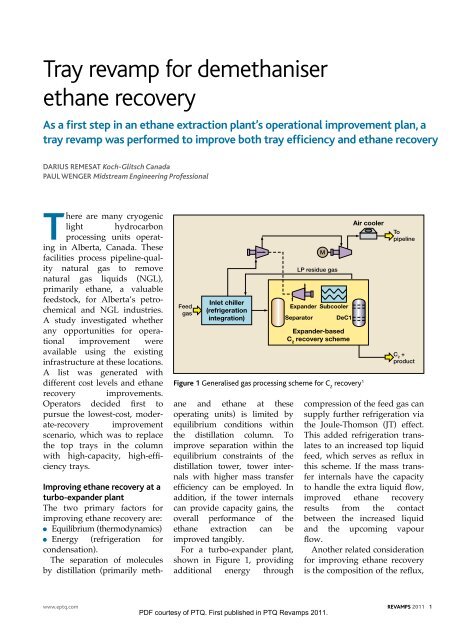 Tray revamp for demethanizer ethane recovery - Koch-Glitsch