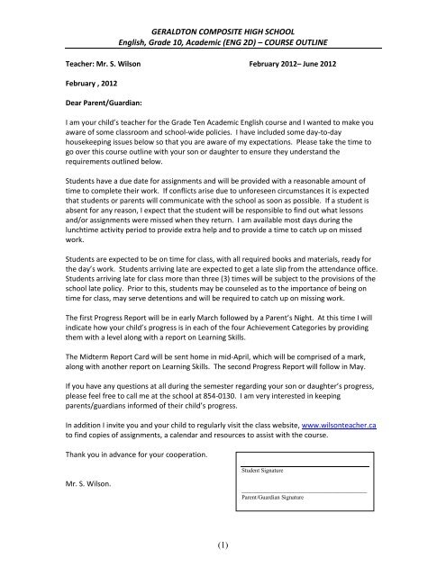 to download the ENG2D Course Outline - WilsonTeacher.ca