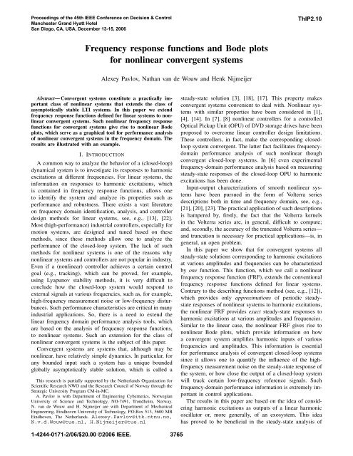 Frequency Response Functions and Bode Plots for Nonlinear ...