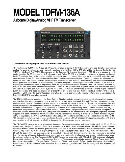 Download TDFM-136A Brochure - Technisonic Industries