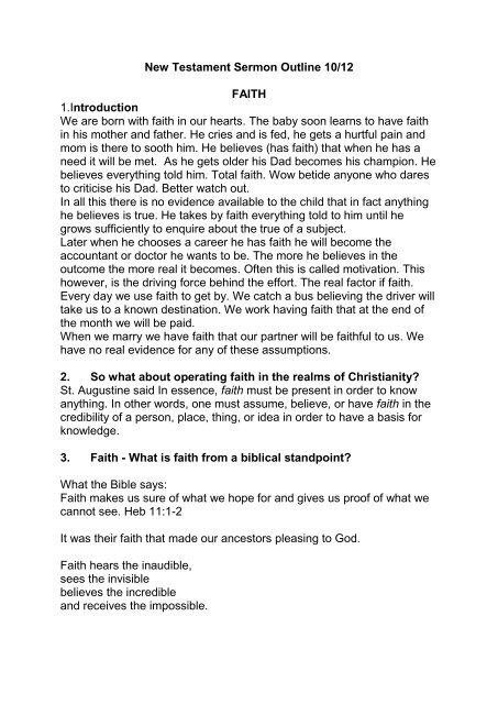 New Testament Sermon Outline 10/12 FAITH 1 ... - Carr, Anthony J.