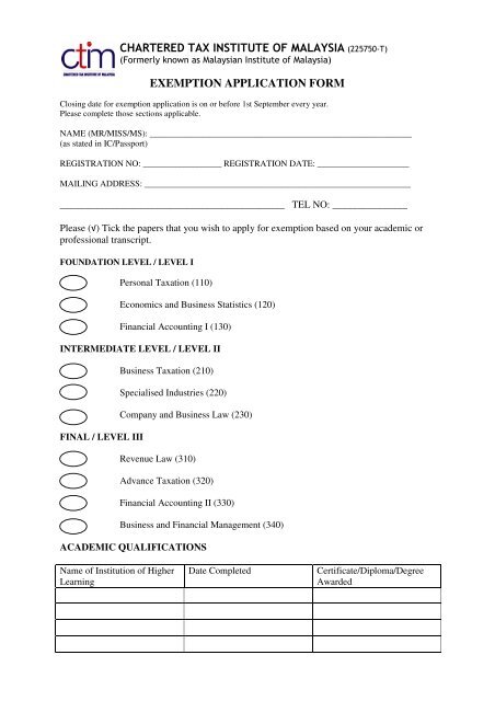 exemption application form - Chartered Tax Institute of Malaysia
