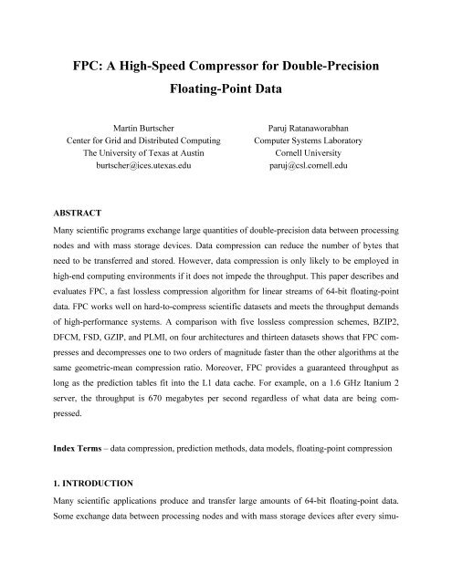 A High Speed Compressor For Double Precision Floating Point Data 