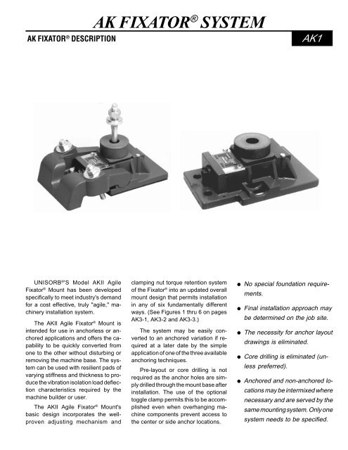 UNISORB AK Fixator System - Unisorb Installation Technologies