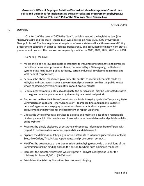 Policy and Guidelines for Implementing the New York State ...