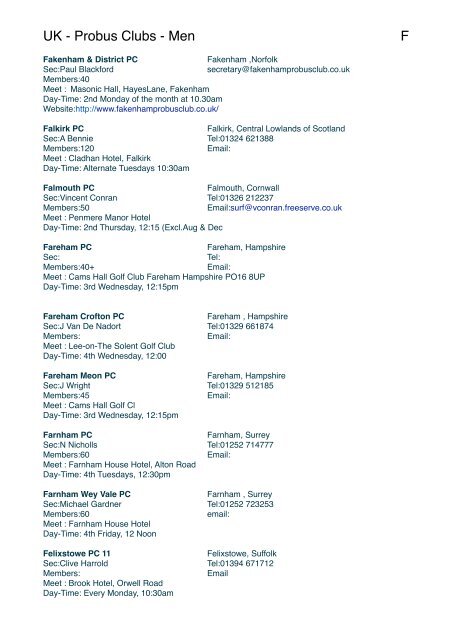 UK - Probus Clubs - Men F