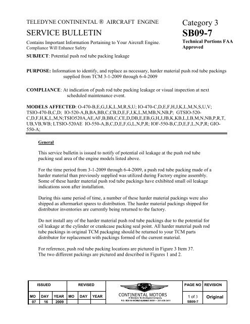 SB09-7 - Teledyne Continental Motors
