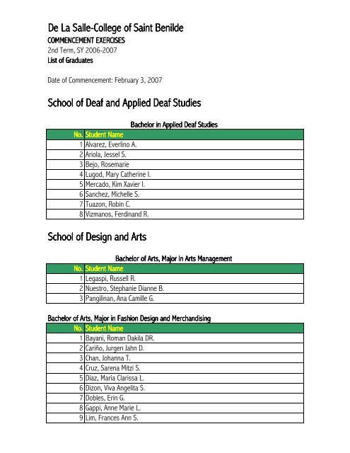 2nd term graduates (Update) - De La Salle-College of Saint Benilde