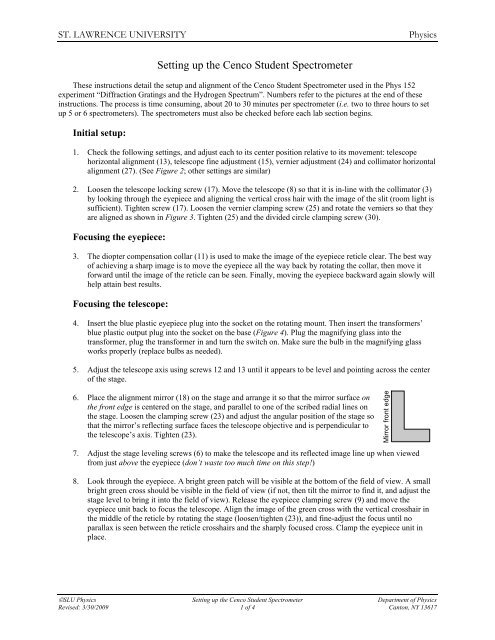 Setting up the Cenco Student Spectrometer - St. Lawrence University