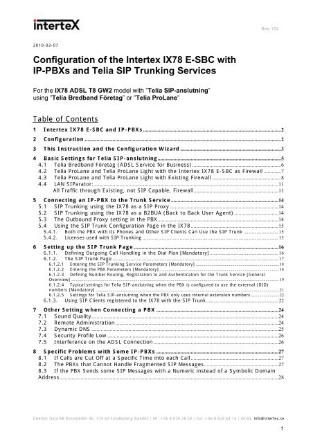 Configuration of the Intertex IX78 E-SBC with IP-PBXs ... - Talk telecom