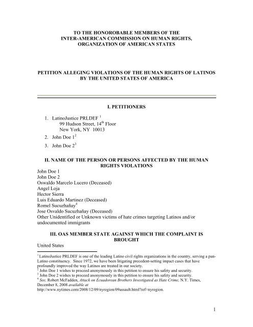 Petition Alleging Violations Of The Human Rights Of ... - LatinoJustice