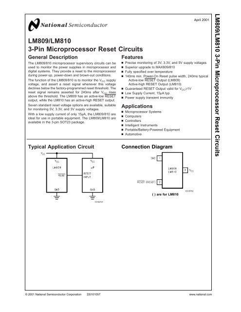 Lm809 Lm810 3 Pin Microprocessor Reset Circuits