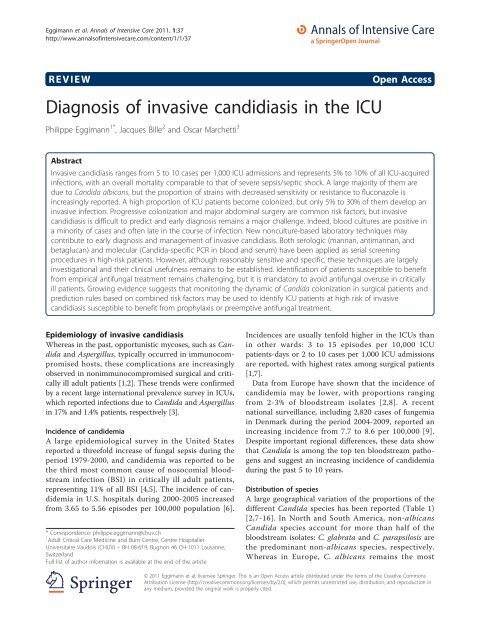 Diagnosis of invasive candidiasis in the ICU - Annals of Intensive Care