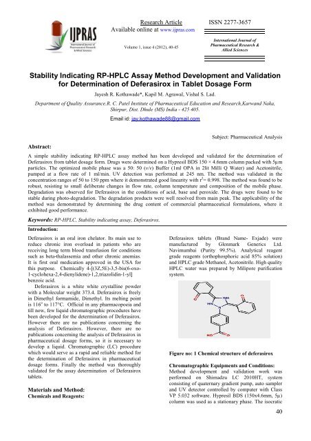 Stability Indicating RP-HPLC Assay Method Development and ...