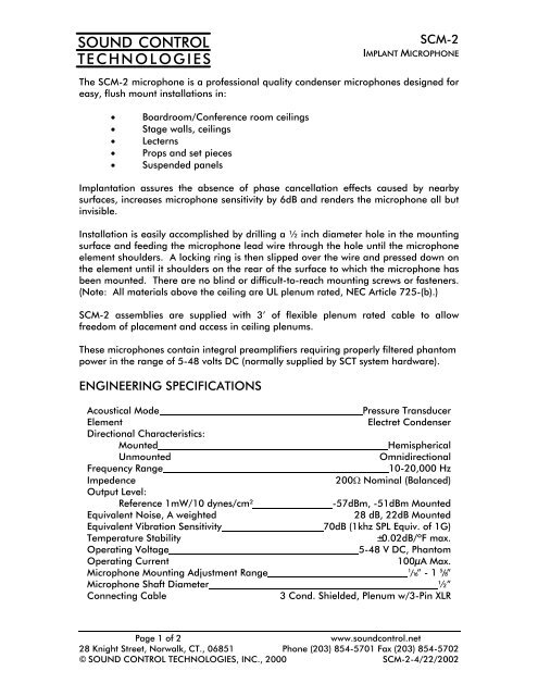 SCM-2 Microphone Data Sheet - Sound Control Technologies Inc