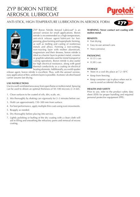 ZYP Boron Nitride Aerosol Lubricoat - English (A4) - Pyrotek