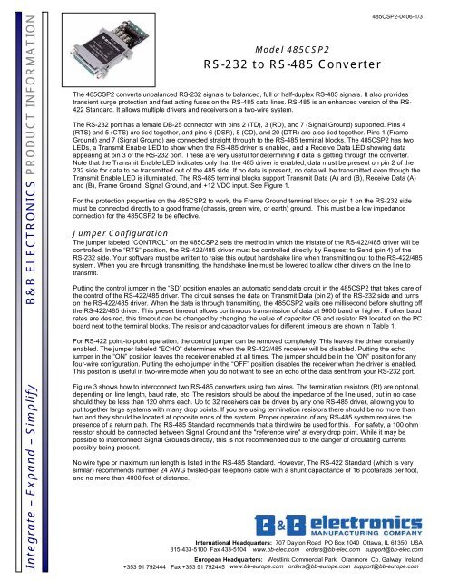 485CSP2 - Datasheet - RS-232 to RS-485 Converter