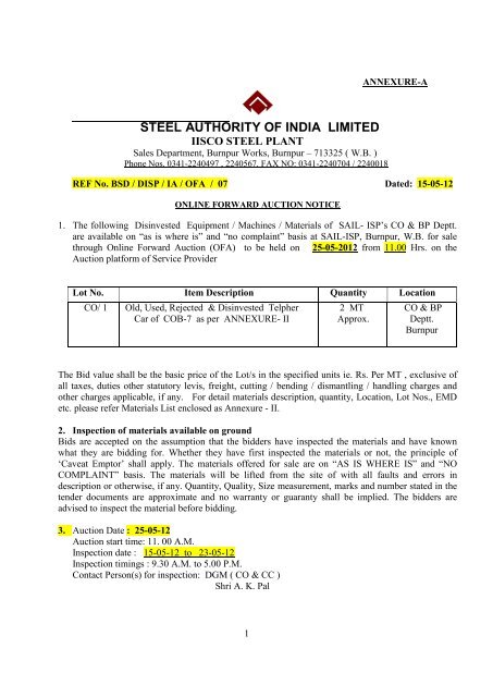 STEEL AUTHORITY OF INDIA LIMITED - Metaljunction