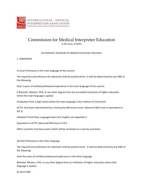 IMIA Accreditation Standards - International Medical Interpreters ...