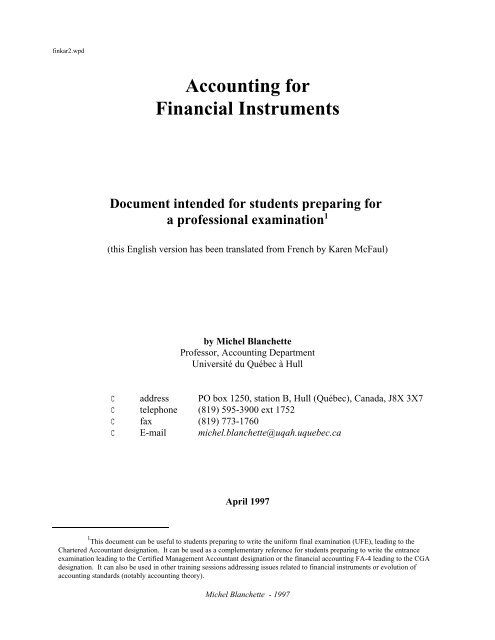 Accounting for Financial Instruments
