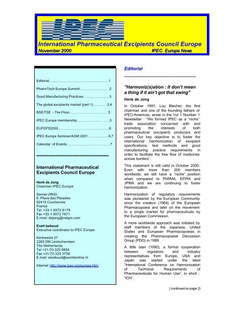 International Pharmaceutical Excipients Council ... - IPEC Europe