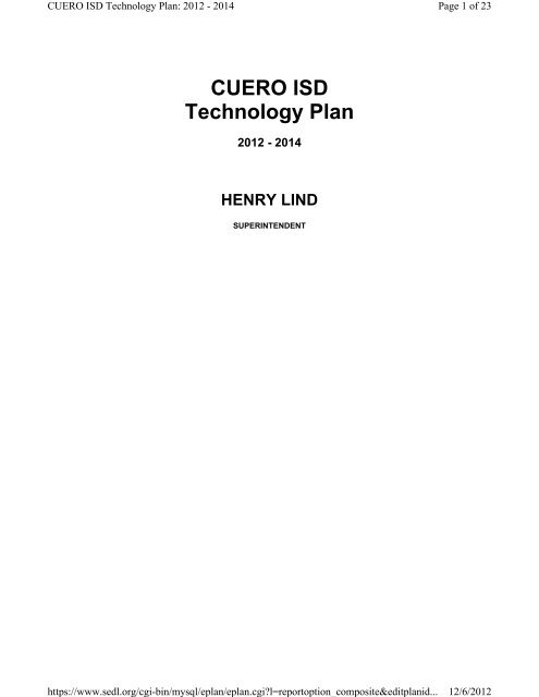 CUERO ISD Technology Plan - Cuero Independent School District