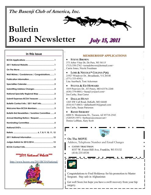 Bulletin Board Newsletter - the Basenji Club of America