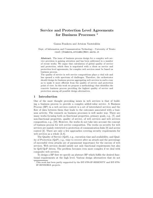 Service and Protection Level Agreements for Business Processes