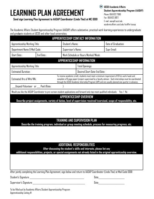Learning Plan Agreement Form - Academic Affairs