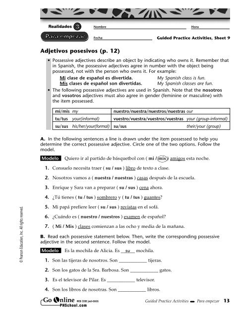 Adjetivos posesivos (p. 12) su